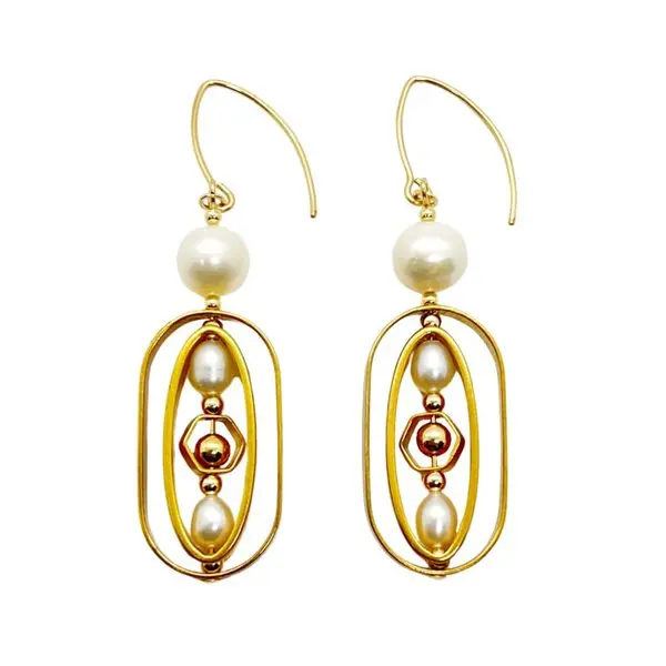 ARACHELI STUDIO Geometric Art Pearl Drop Earrings - Gold