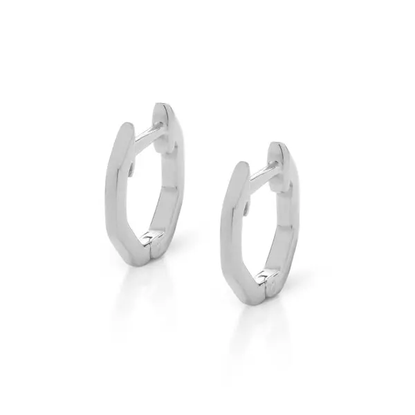 NELLOU JEWELLERY Hex Hoop Huggie Earrings - Silver