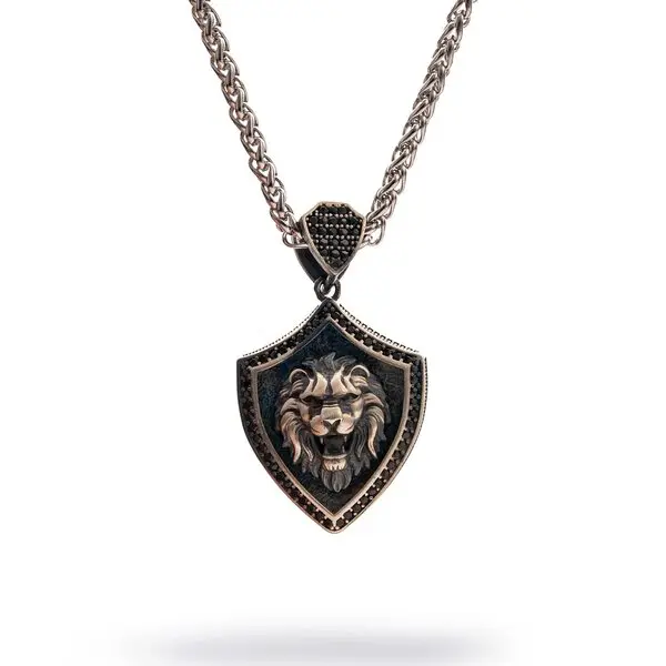 EBRU JEWELRY Lionheart Shield Sterling Silver Necklace - Black/silver
