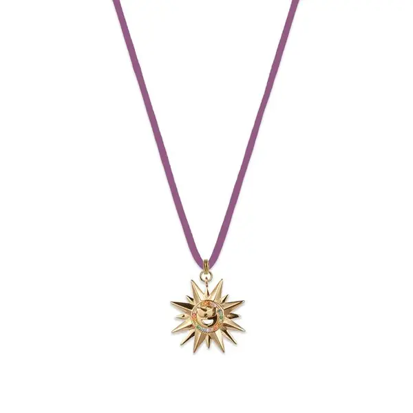 TOOLALLY Sunburst Suede Pendant Necklace - Purple