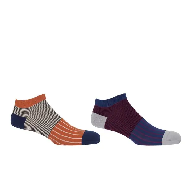 PEPER HAROW - MADE IN ENGLAND Oxford Stripe Trainer Socks Bundle - Blue/orange