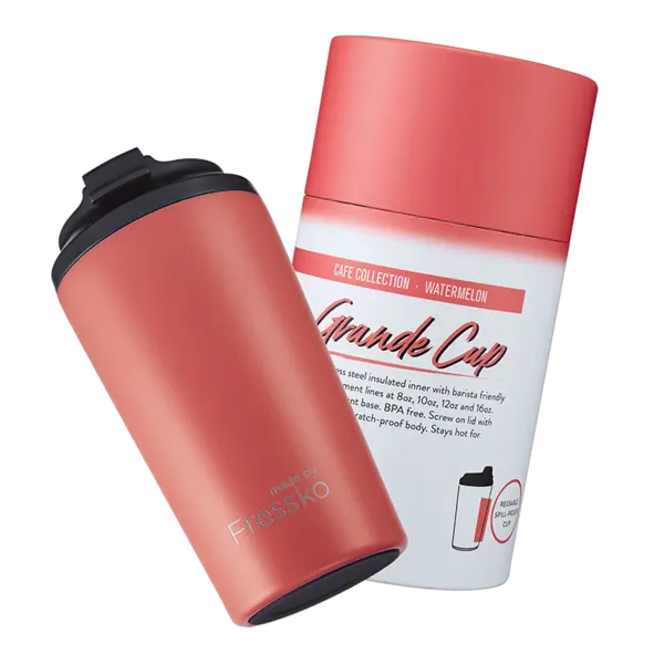 FRESSKO Grande 475ml/16oz Reusable Coffee Cup, Stainless Steel Watermelon - Red