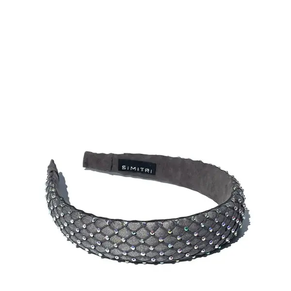 SIMITRI Crystal Embellished Fishnet Headband - Silver/grey