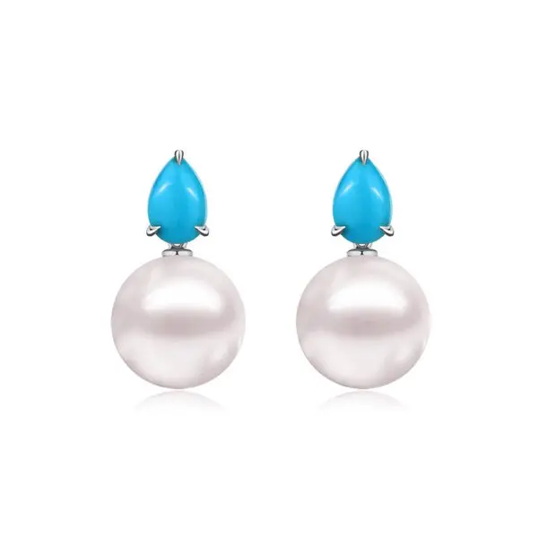 KAI FINE JEWELRY Sterling Silver Natural Turquoise And Freshwater Pearl Convertible Earrings - Blue/white/silver