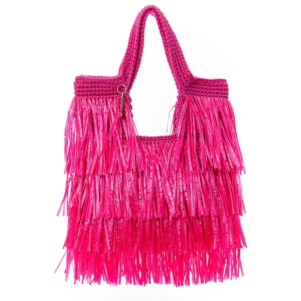 SPEIRA Tote Bag With Raffia Fringe - Pink