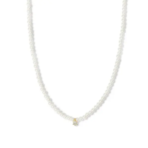 ESTERAH Pearl Beaded Necklace With Zirconia Charm - Gold