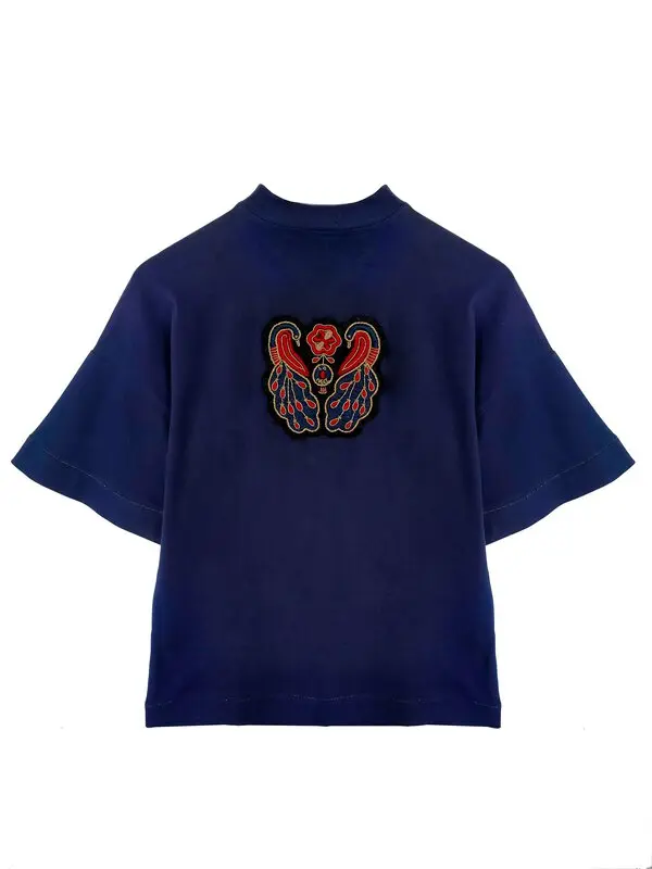LO NEEL Organic Cotton T-shirt With Embroidered Emblem - Blue