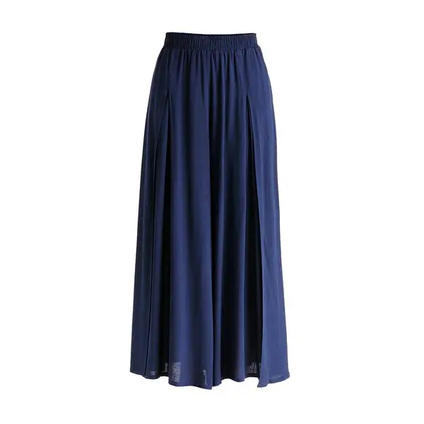 PAISIE Flowy Palazzo Trousers With Open Front Splits In Navy