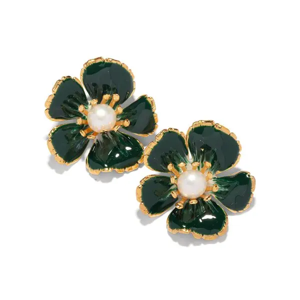 THE PINK REEF Hand-painted Floral Earrings - Green