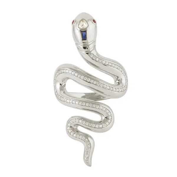 ARTISAN Serpent Diamond, Sapphire & Ruby Ring In 14k White Gold - White/blue/red