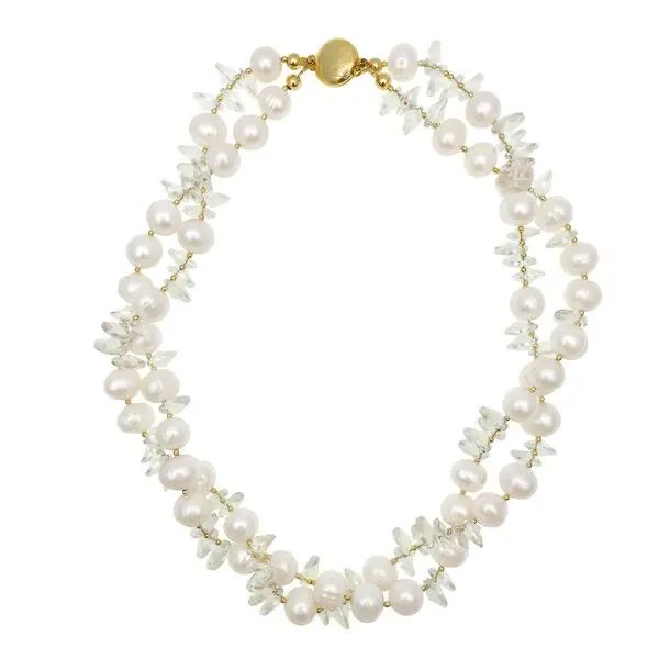 FARRA Double Strand Pearl And Crystal Choker Necklace - White
