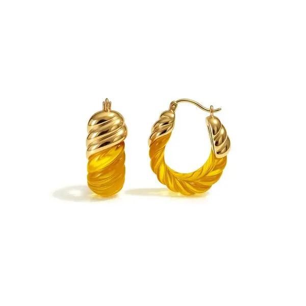 GOLD & HONEY Rope Shrimp Lucite Hoop Earrings - Gold/yellow