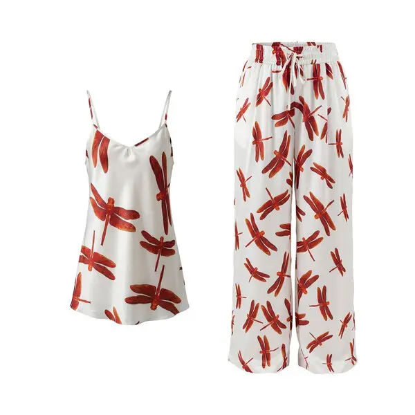 JANARA JONES Dragonfly Print Satin Camilla Set - Red