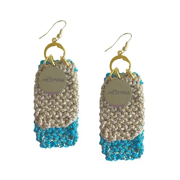 HILO DE MAR Hand-knitted Dangle Earrings - Blue/gold