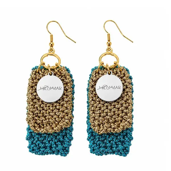 HILO DE MAR Hand-knitted Dangle Earrings - Blue/gold