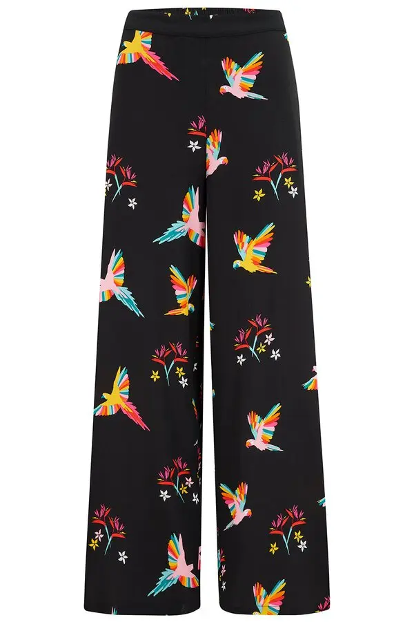 SUGARHILL BRIGHTON Patsy Palazzo Pants Tropical Parrots - Black