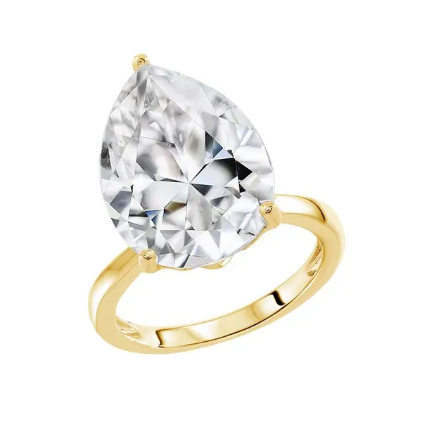 DIAMONBLISS Ten Carat Pear Cut Solitaire Cocktail Ring - Gold