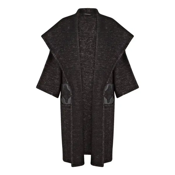 BOUTIQUE KAOTIQUE Oversized Wool Coat With Embroidered Pockets - Black/grey