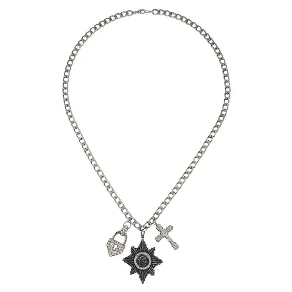CARAMEL VINTAGE JEWELLERY Plated Crystal Charm Necklace - Silver