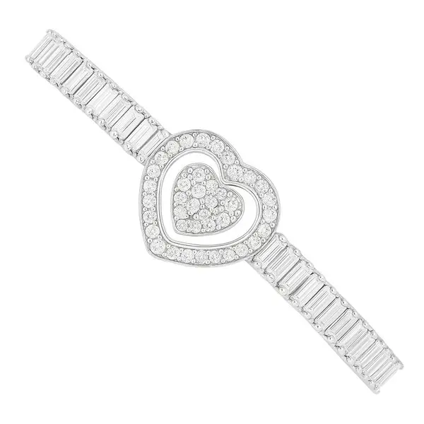 MAISON DE GALA Double Heart Pavé Crystal Bracelet - Silver