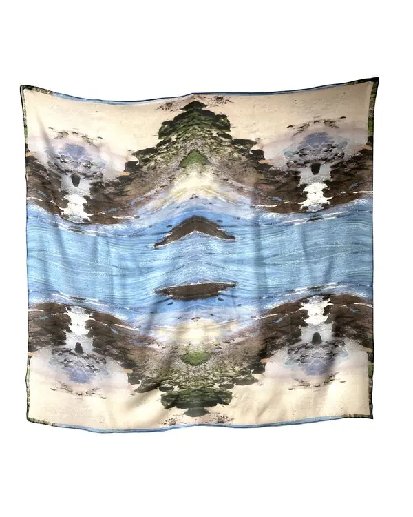 BABS BOUTIQUE NYC Neutrals / Green / Blue Babs California Beach Inspired Silk Georgette Scarf - Green/blue