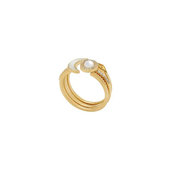 KARMA AND LUCK Lunar Brilliance Rainbow Moonstone Moon Ring - Gold/white