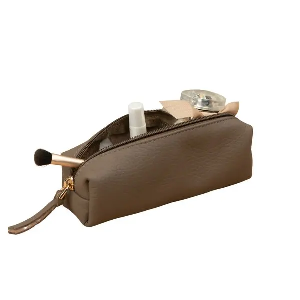 LEATHERE Elegant Leather Makeup Bag - Black/white