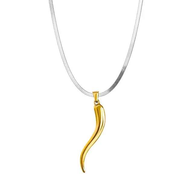 MICKEY'S GIRL Lucky Italian Horn Two Tone Necklace - Gold/silver