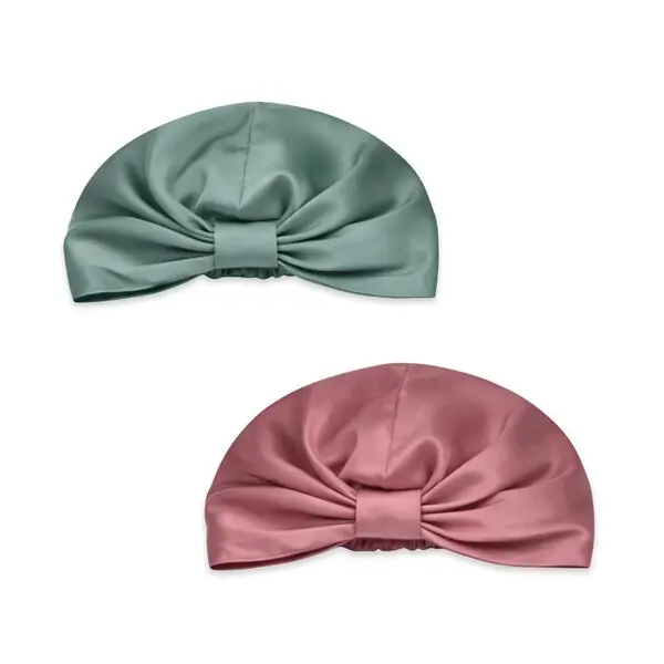 HI SILK Set Of Two Double-layer Silk Bonnets - Pink/green
