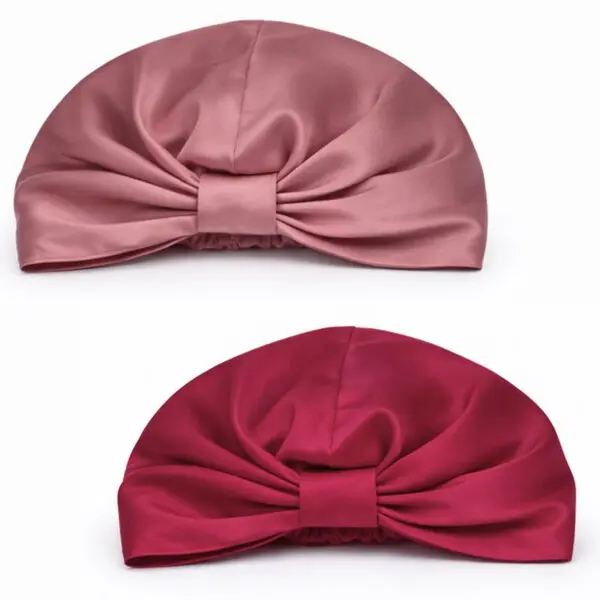 HI SILK Set Of Two Mulberry Silk Bonnets - Pink/red