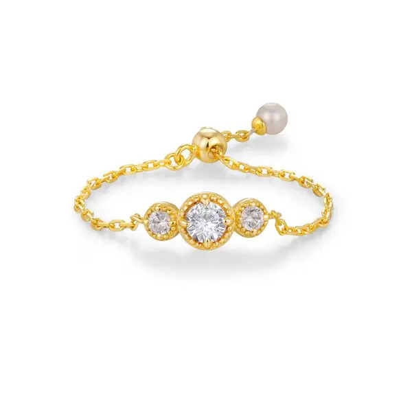 AZURA JEWELRY NEW YORK Birthstone Chain Ring Yellow Vermeil April Moissanite - Gold