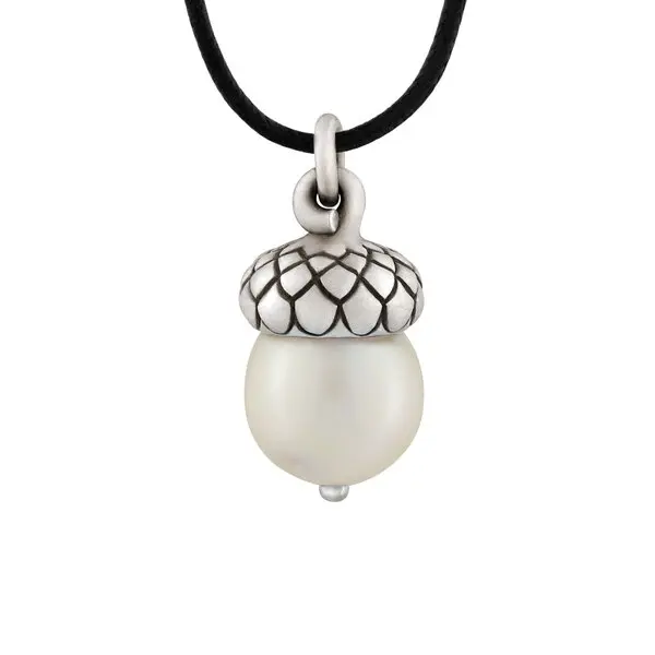 SNAKE BONES Acorn Pendant With Pearl - Silver