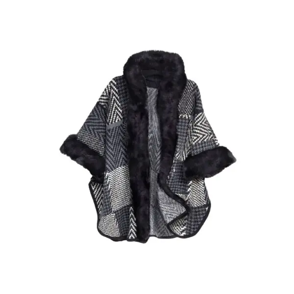 Saachi Geometric Pattern Faux Fur Kimono