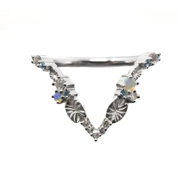 NASI SILVER Lilypad Wishbone Ring In Silver With Topaz And Opal - Blue/white
