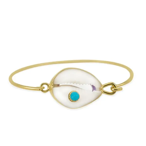 VINTOUCH ITALY Cowrie Shell Bangle With Turquoise - Gold