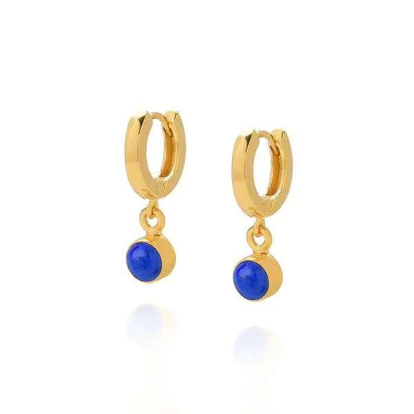 NELLOU JEWELLERY Gold Plated Sterling Silver Lapis Hoop Earrings - Blue/gold