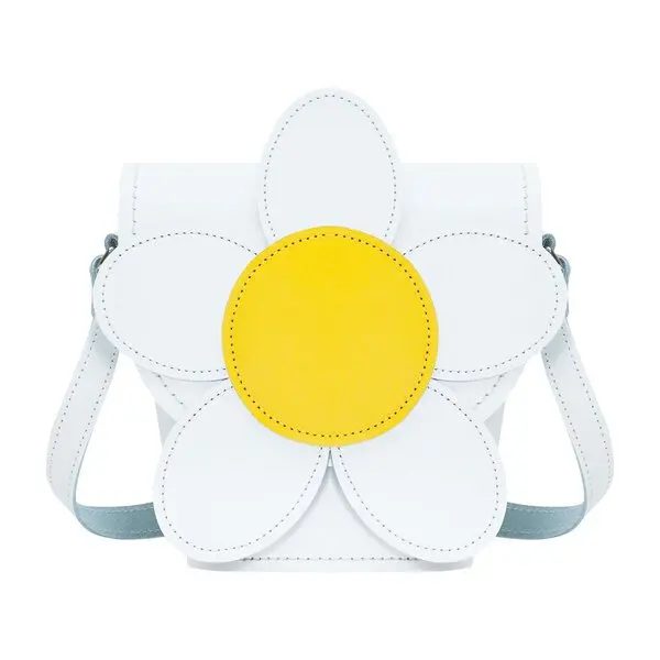 ZATCHELS Handmade Leather Daisy Barrel Bag - White/yellow