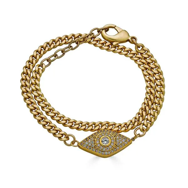 LONI PAUL JEWELRY Matte Double Wrap Pave Eye Bracelet - Gold