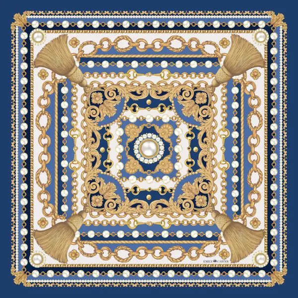 EMILY CARTER Blue / White The Pearl Baroque Neckerchief Sapphire - Blue/white