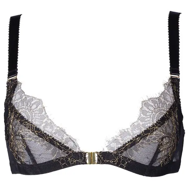 SOMETHING WICKED Black / Gold Arabella Lace Sheer Non-wired Bra - Black/gold