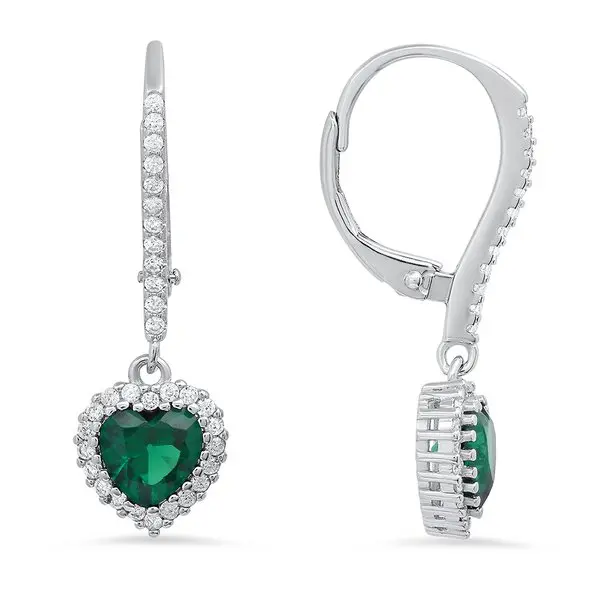 KYLIE HARPER Emerald Birthstone Heart-cut Halo Leverback Earrings - Green