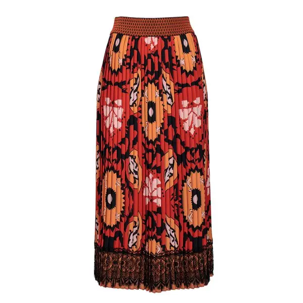 LALIPOP DESIGN Pleated Maxi Skirt With Guipure Lace - Black