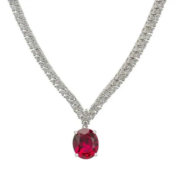 LATELITA Sterling Silver Tennis Necklace With Oval Lab-created Ruby And Zirconia - Silver/white/red