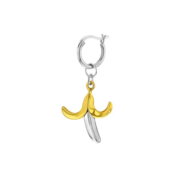 TRUE ROCKS Two-tone Mini Banana Charm Hoop Earring - Silver