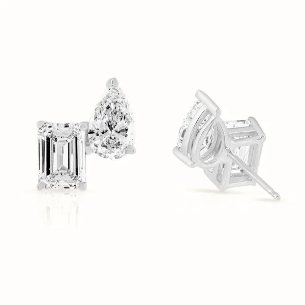 AVIR NEW YORK Solid Gold Toi Et Moi Lab Grown Diamond Stud Earrings - White