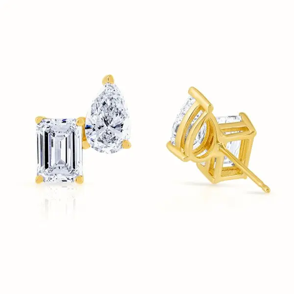 AVIR NEW YORK Solid Gold Toi Et Moi Lab Grown Diamond Stud Earrings - Yellow