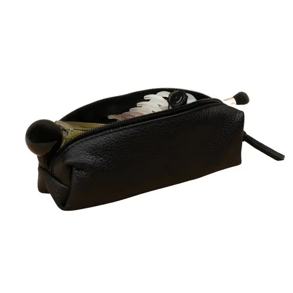 LEATHERE Leather Makeup Bag - Black