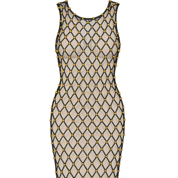 LIVE KOLIBRI Hand-woven Crochet Dress With Gold Beads - Black