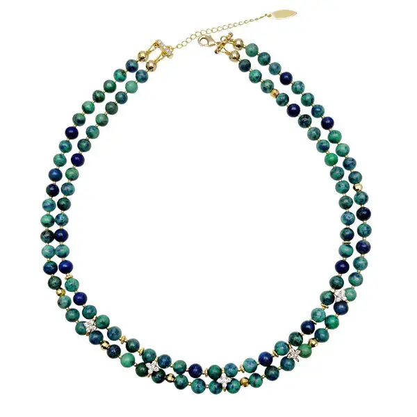 FARRA Phoenix Lapis And Zircon Stone Collar Necklace - Green