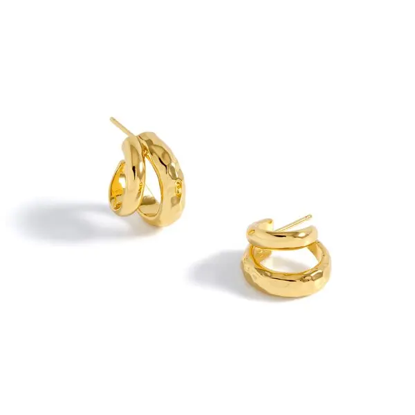 POTOSKA Double Claw Hammered Hoop Earrings - Gold